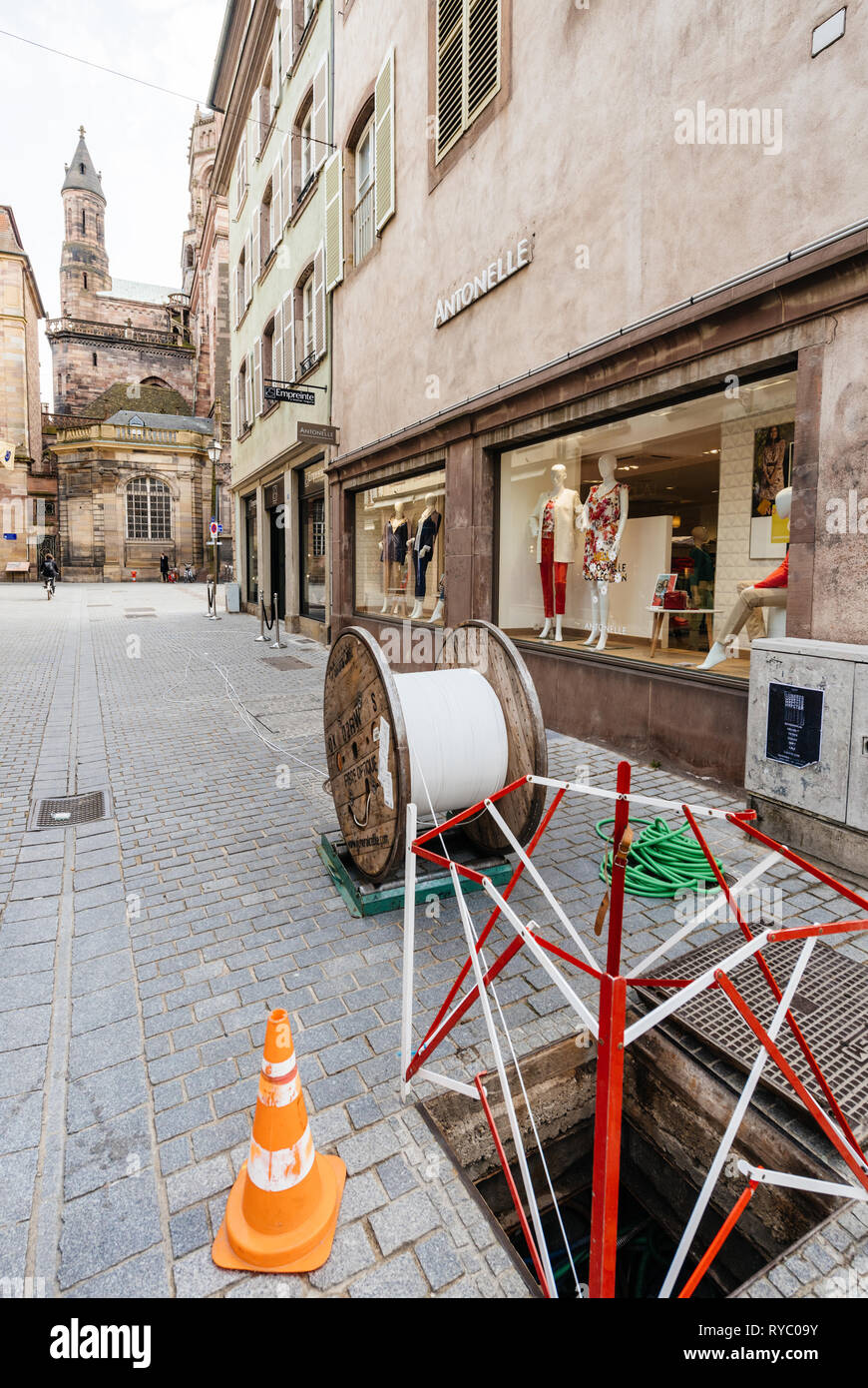 Strasbourg, France - Mar 12, 2018: Vertical view of fiber optic ...