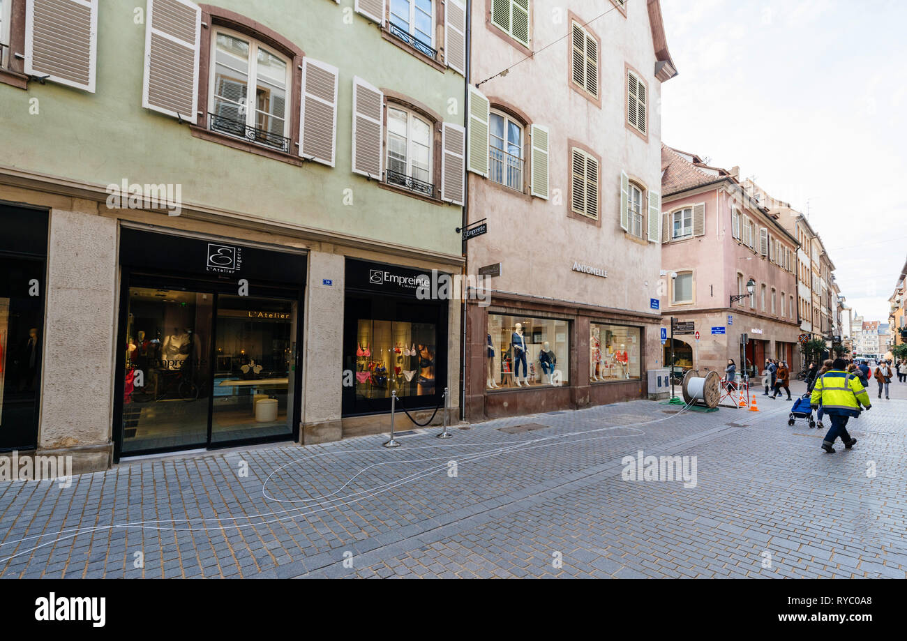 Strasbourg, France - Mar 12, 2018: Pedestrians near fiber optic ...