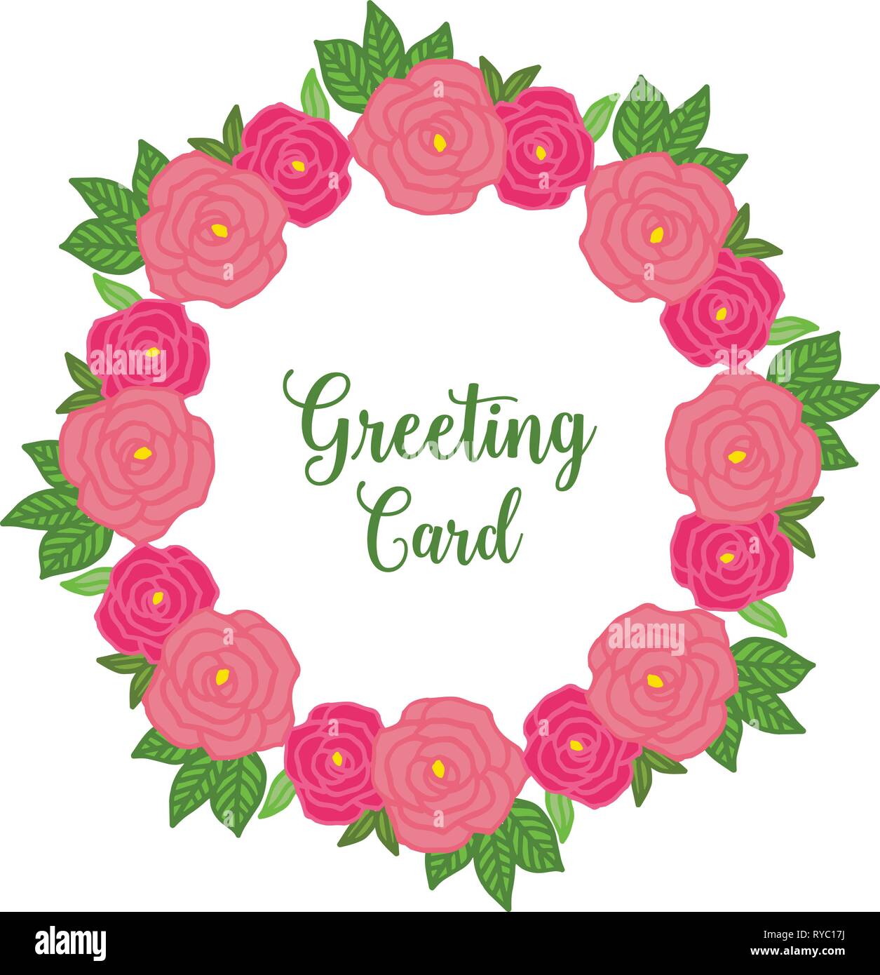 Vector illustration circular pink rose wreath frames for greeting card ...