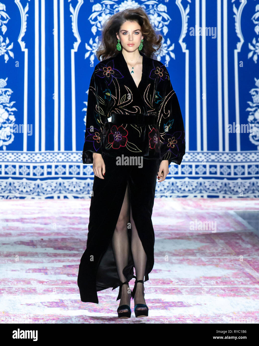 New York, New York - February 12 2019: Sanne de Roo walks the runway at ...