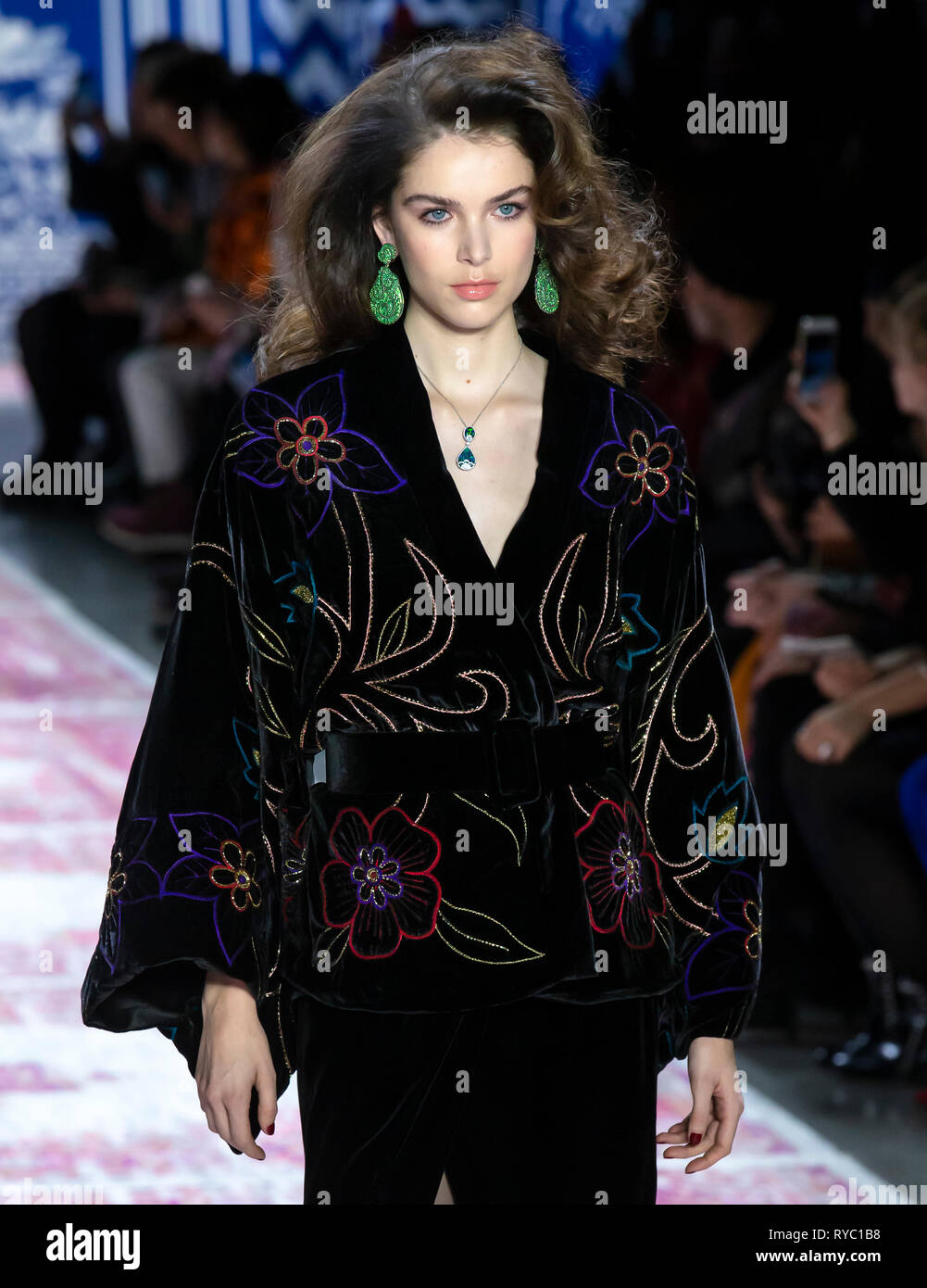 New York, New York - February 12 2019: Sanne de Roo walks the runway at ...