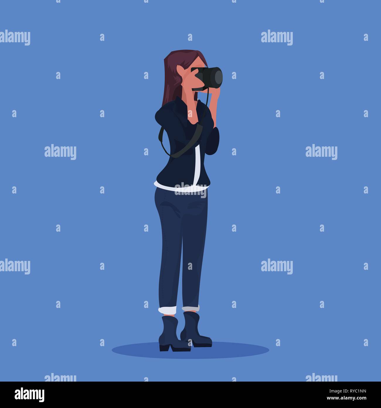 woman photographer taking picture with camera female journalist ...