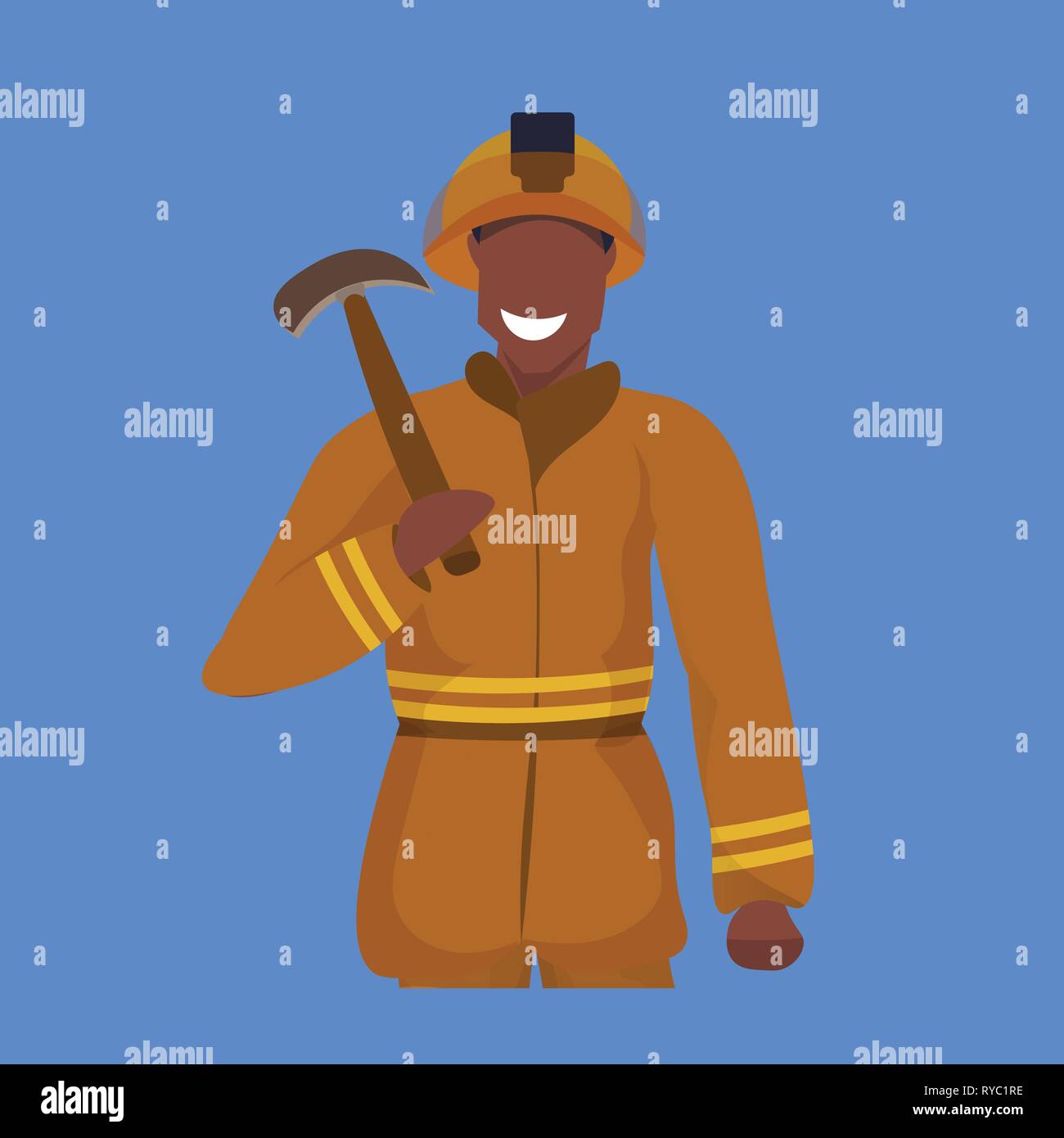 male miner holding pick axe happy man in orange uniform professional ...