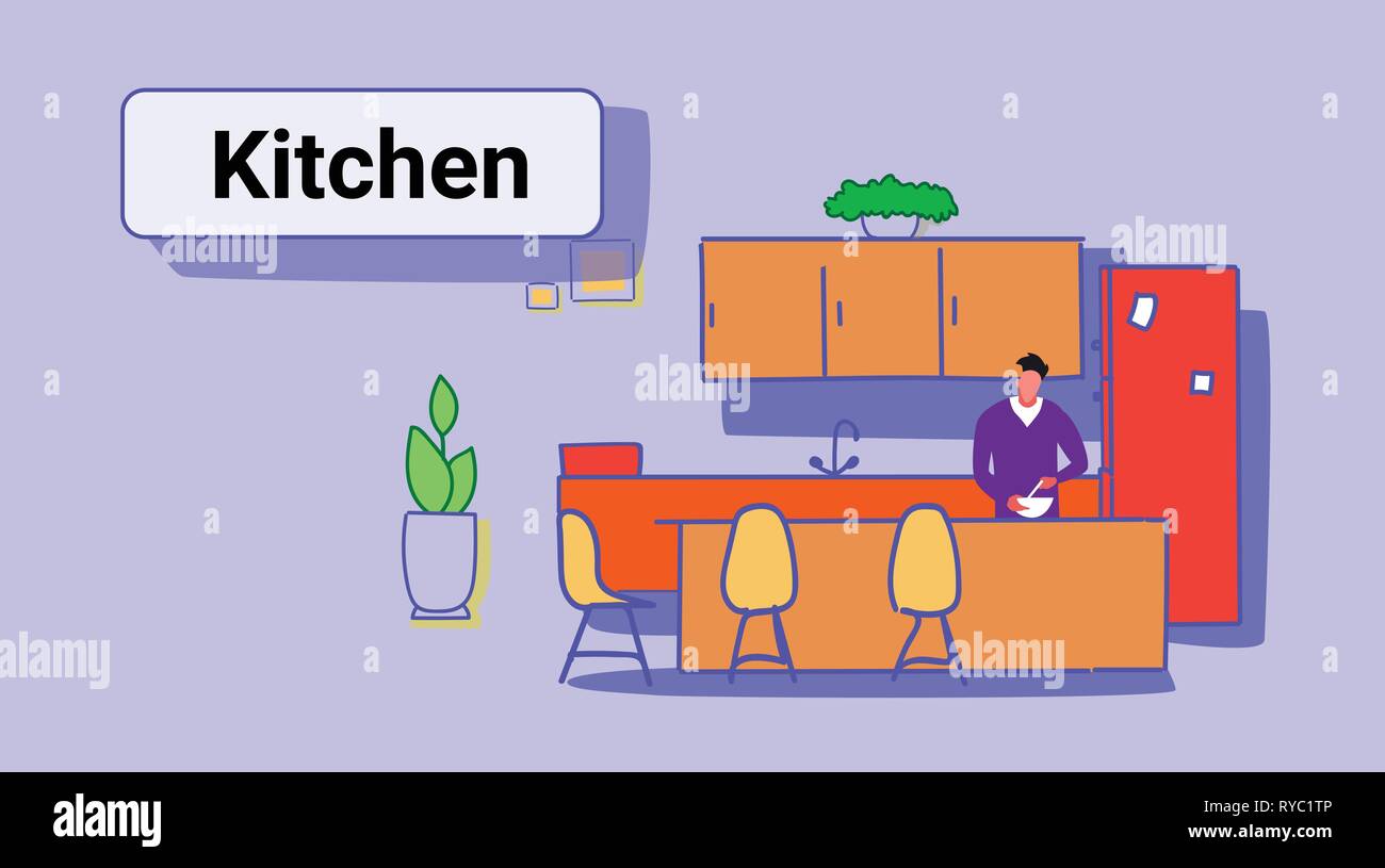 man making dinner cooking food at home modern kitchen interior male ...