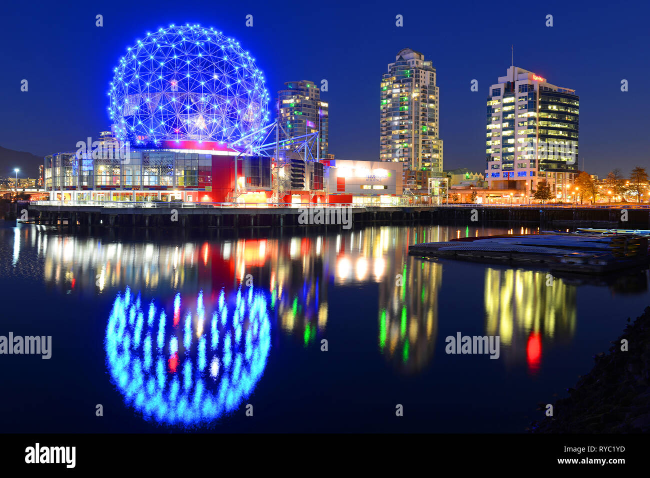 Vancouver Science World at night, Vancouver, British Columbia, Canada ...