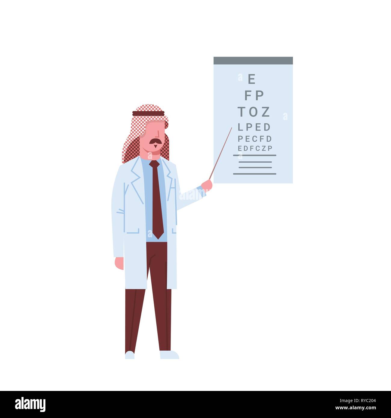 arab male doctor ophthalmologist pointing at letters on eye chart ...