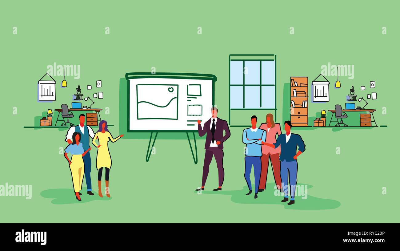 businessman presenting financial graph to businesspeople group ...