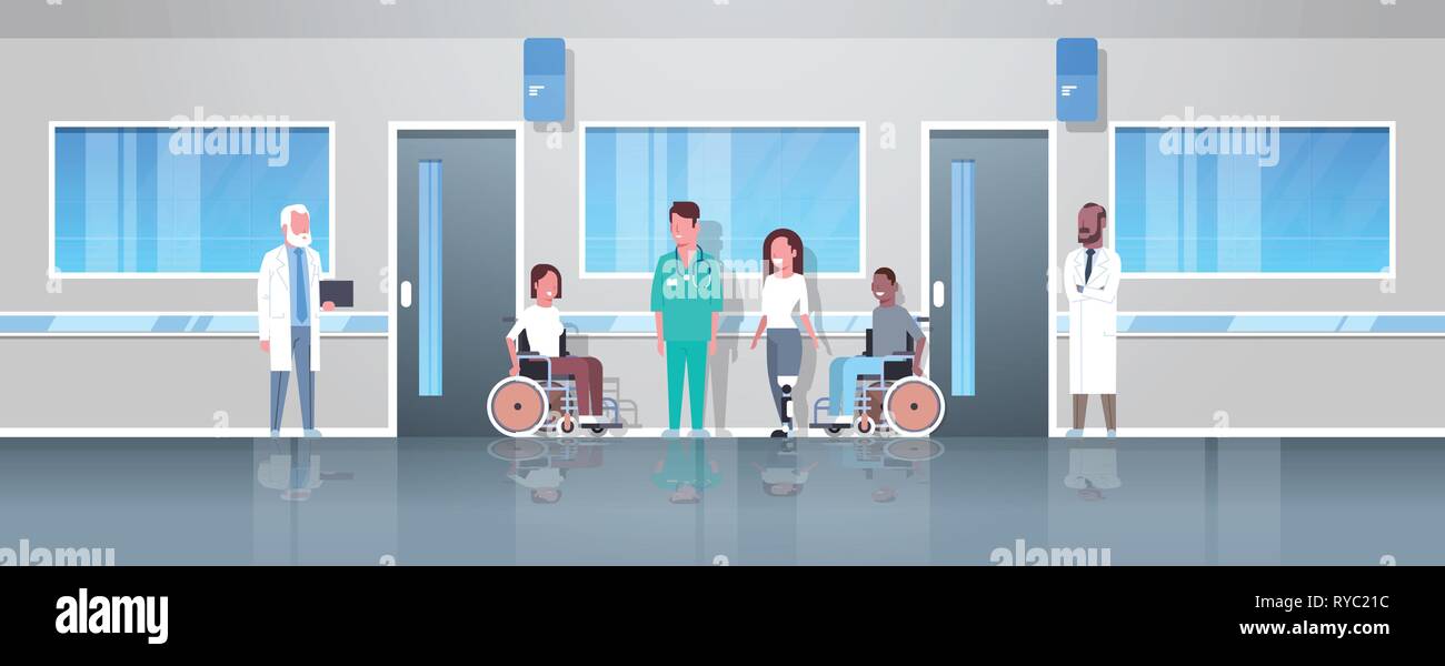 doctors taking care of disabled injured people mix race patients ...