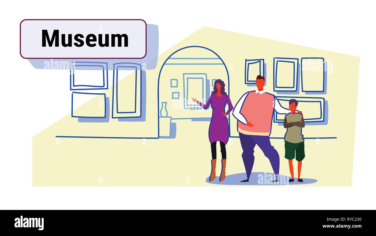 family at exhibition in contemporary art gallery museum excursion trip ...