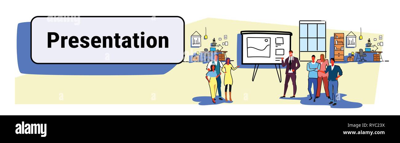 businessman presenting financial graph to businesspeople group ...