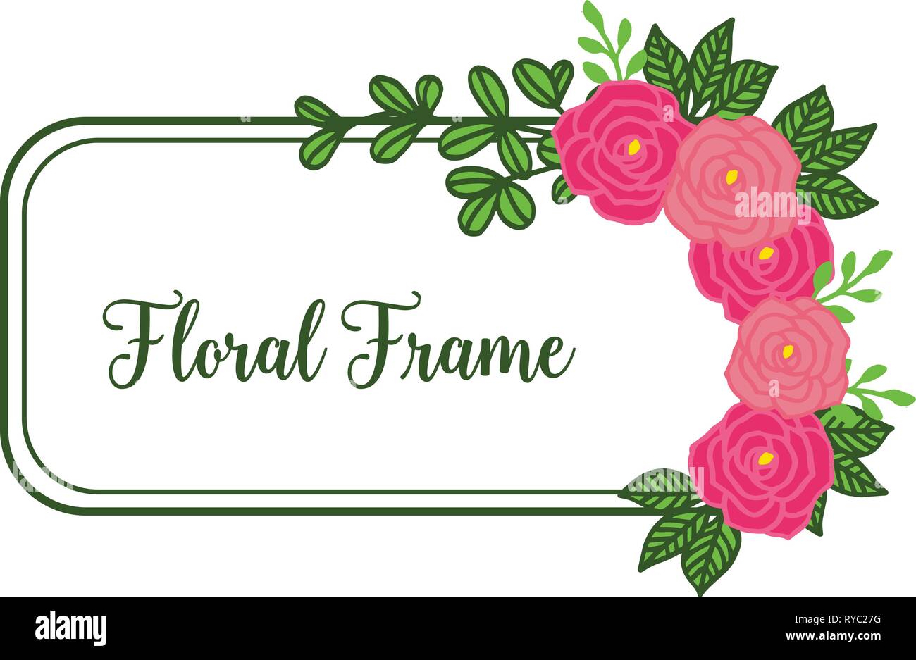 Vector illustration decoration pink flower frames blooms hand drawn ...