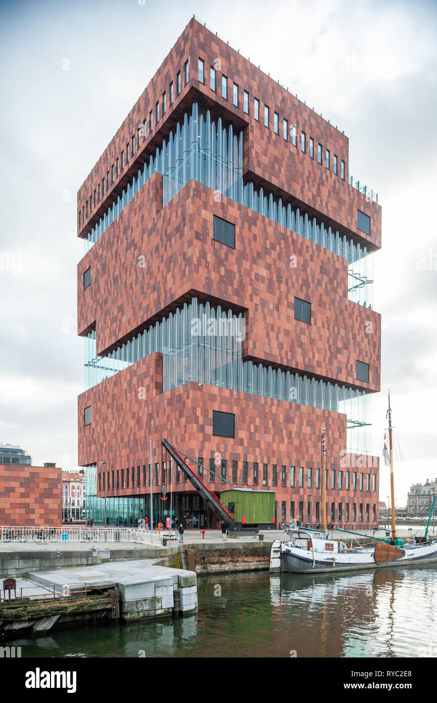 Belgium, Antwerp - February 8, 2015: Full height view of the MAS ...