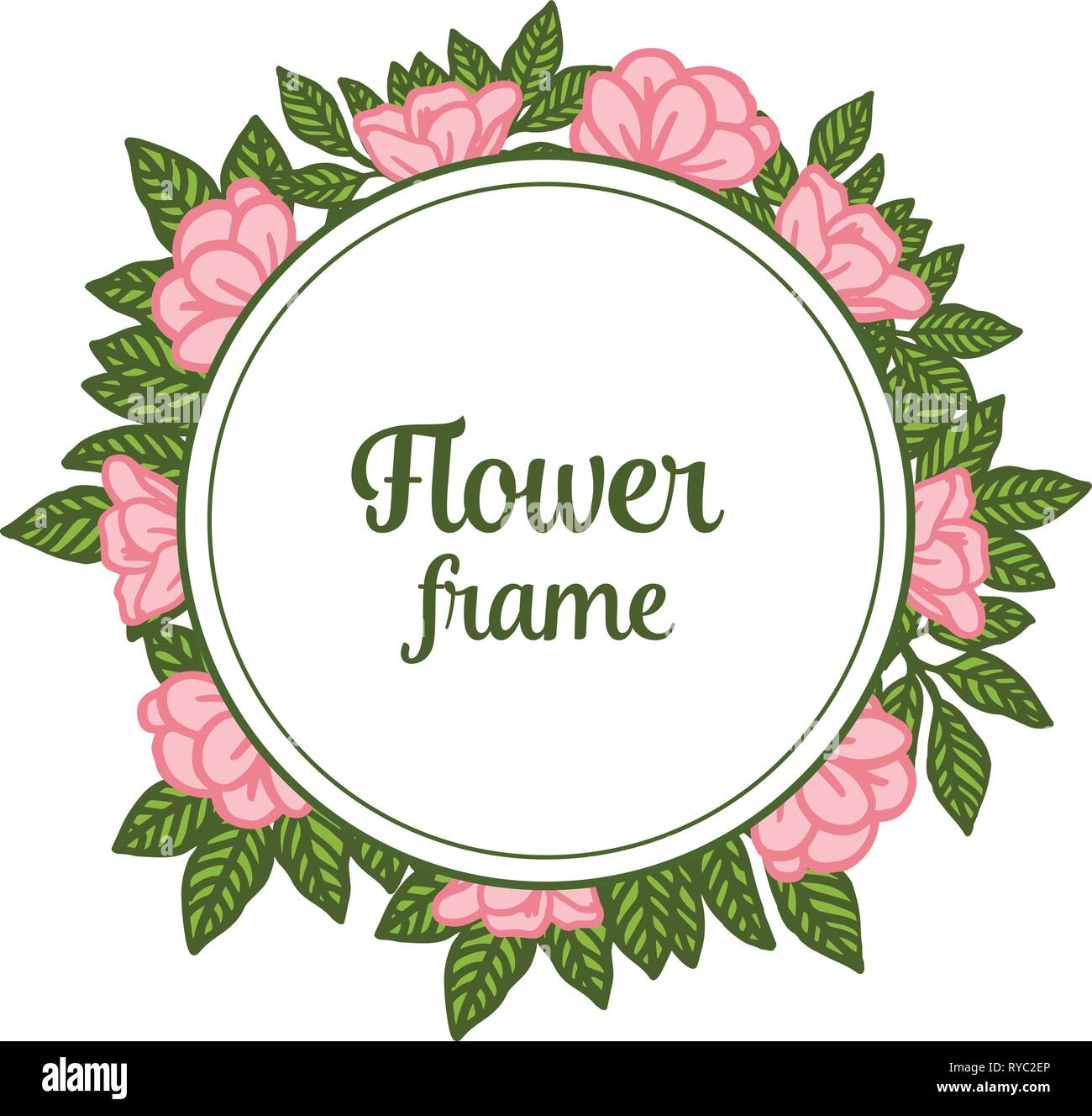 Vector illustration very beautiful pink flower frame isolated ...
