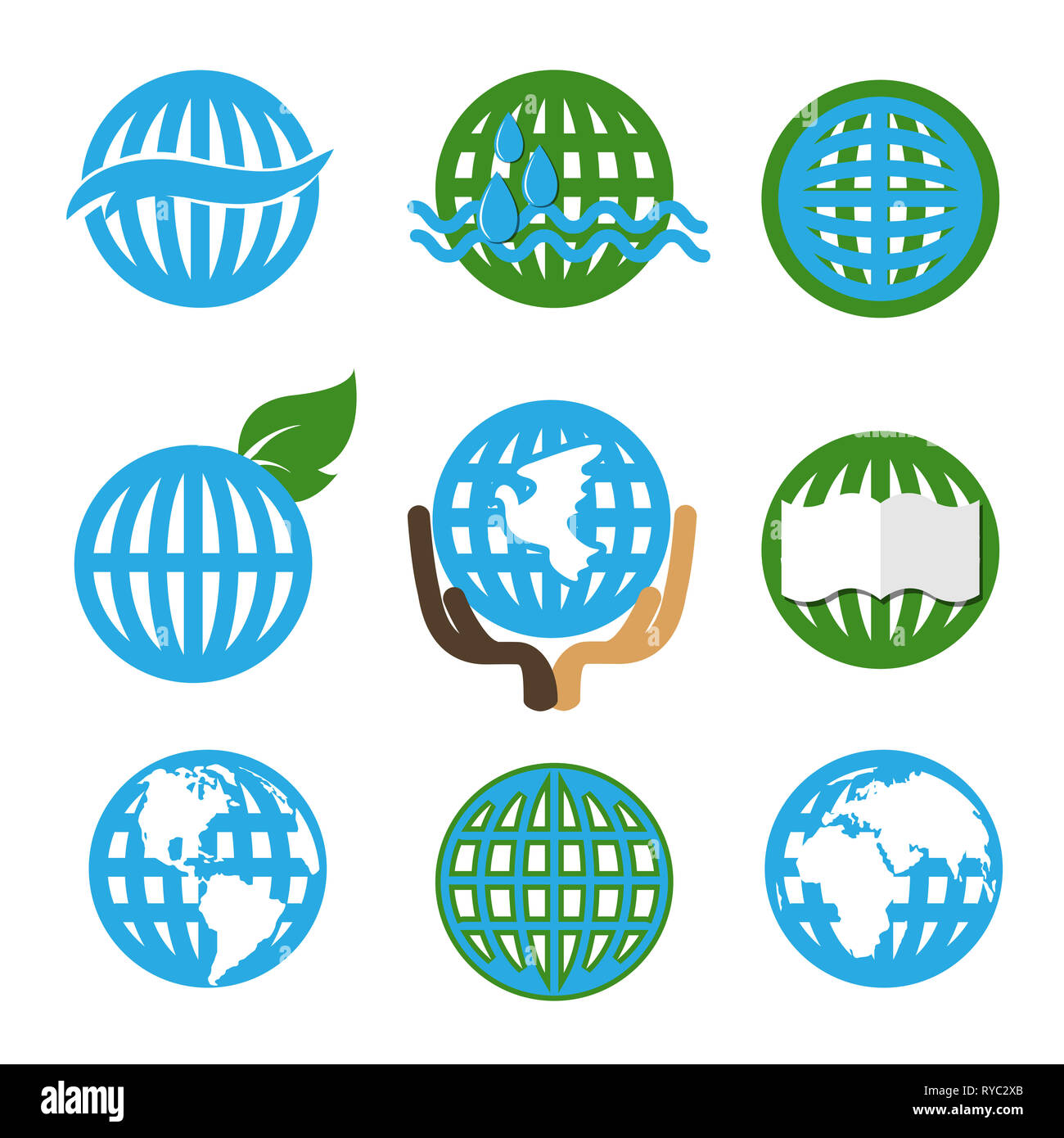 Illustration of abstract blue and green signs on a White Background ...