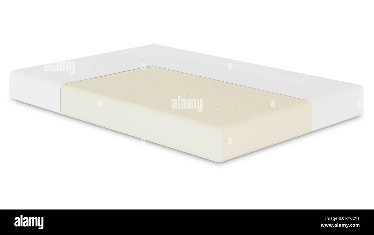 White orthopedic mattress. Structure of the layers of the mattress. 3D ...