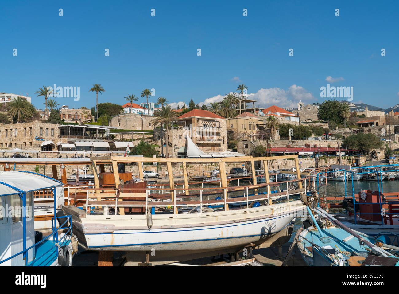 Fishing boats Byblos Lebanon Middle East Stock Photo - Alamy