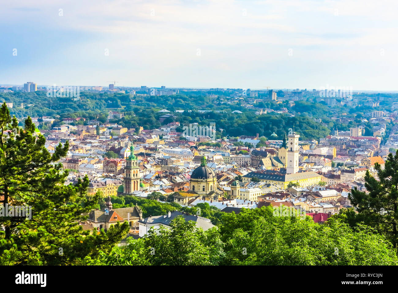 Lviv Cityscape Panoramic Viewpoint with Old City View Forest and Hill ...