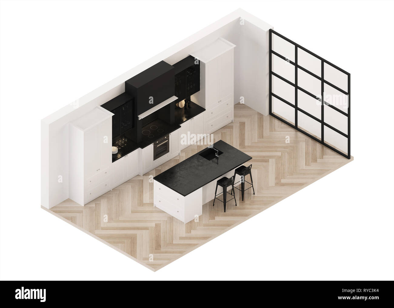 Modern kitchen interior. Modern classic. Orthogonal projection. View ...