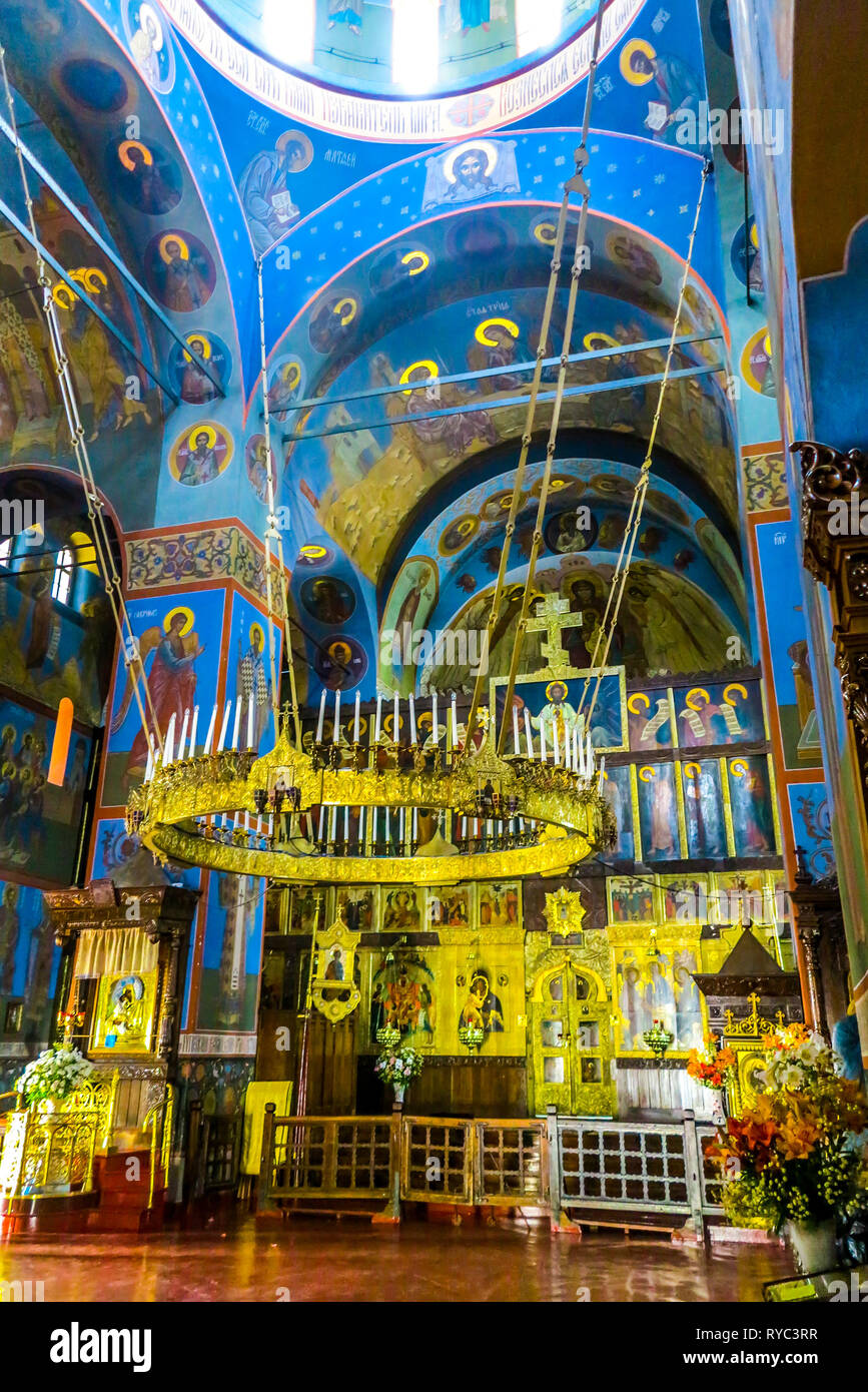Pochaiv Lavra Orthodox Christian Monastery Complex Trinity Cathedral Interior Chandelier with ...