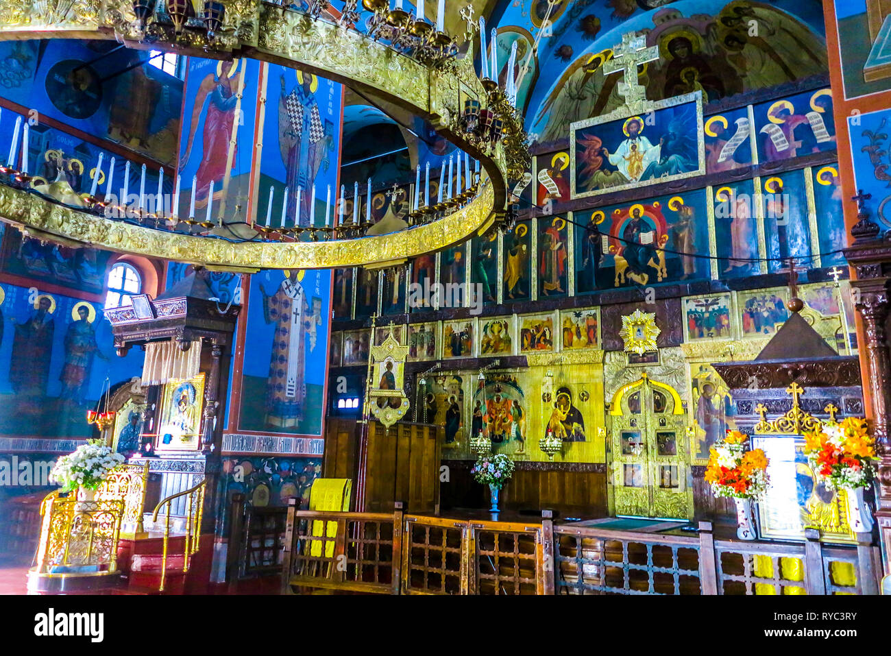 Pochaiv Lavra Orthodox Christian Monastery Complex Trinity Cathedral Interior Chandelier with ...