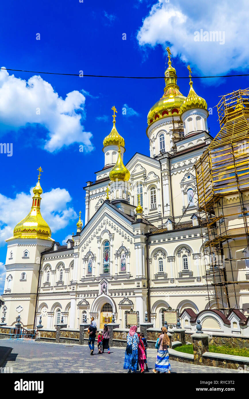 Pochaiv Lavra Orthodox Christian Monastery Complex Transfiguration Cathedral with Walking People ...