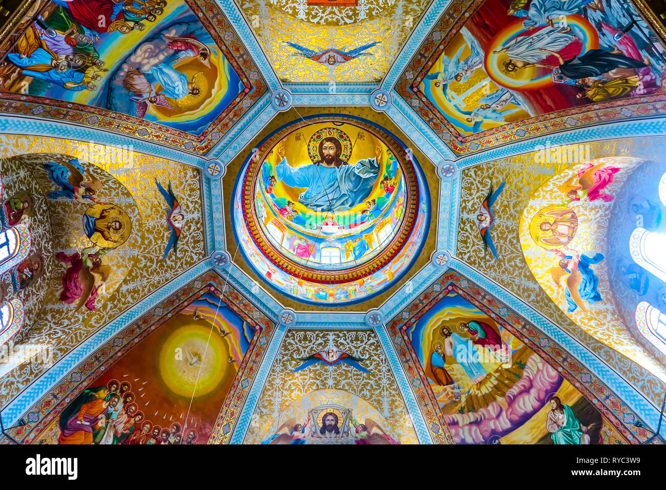 Pochaiv Lavra Orthodox Christian Monastery Complex Transfiguration Cathedral Interior Cupola ...