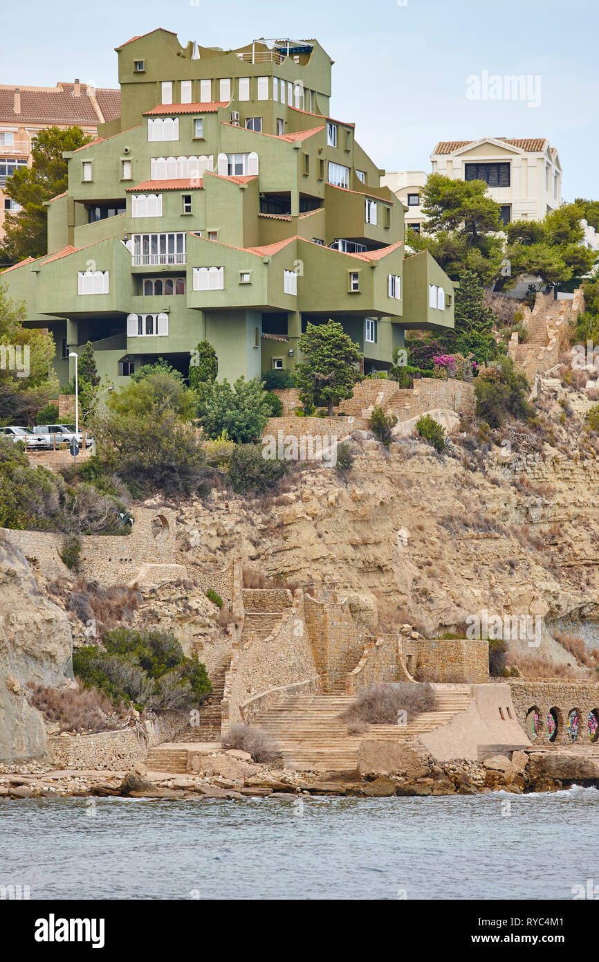 Spanish mediterranean coastline in Alicante. Xanadu building, Spain ...
