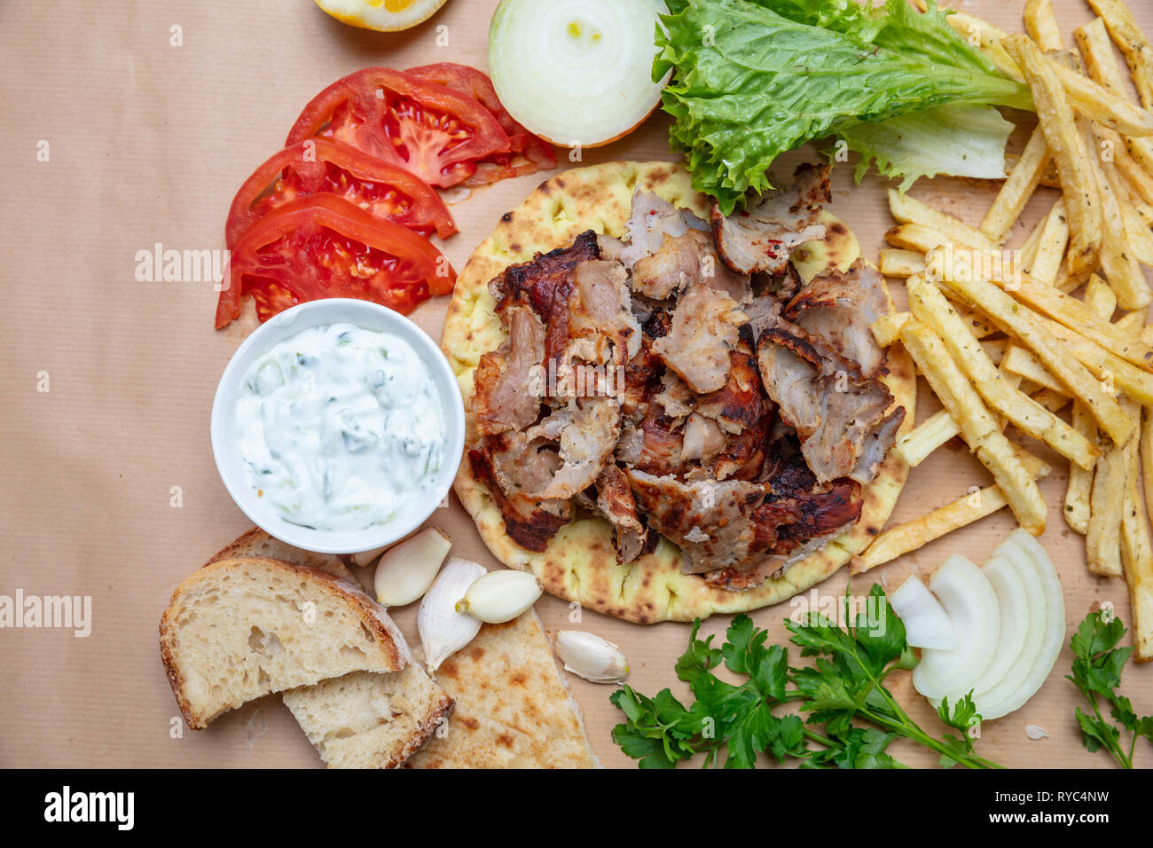 Shawarma, gyros pita. Traditional turkish, greek meat food on pita ...