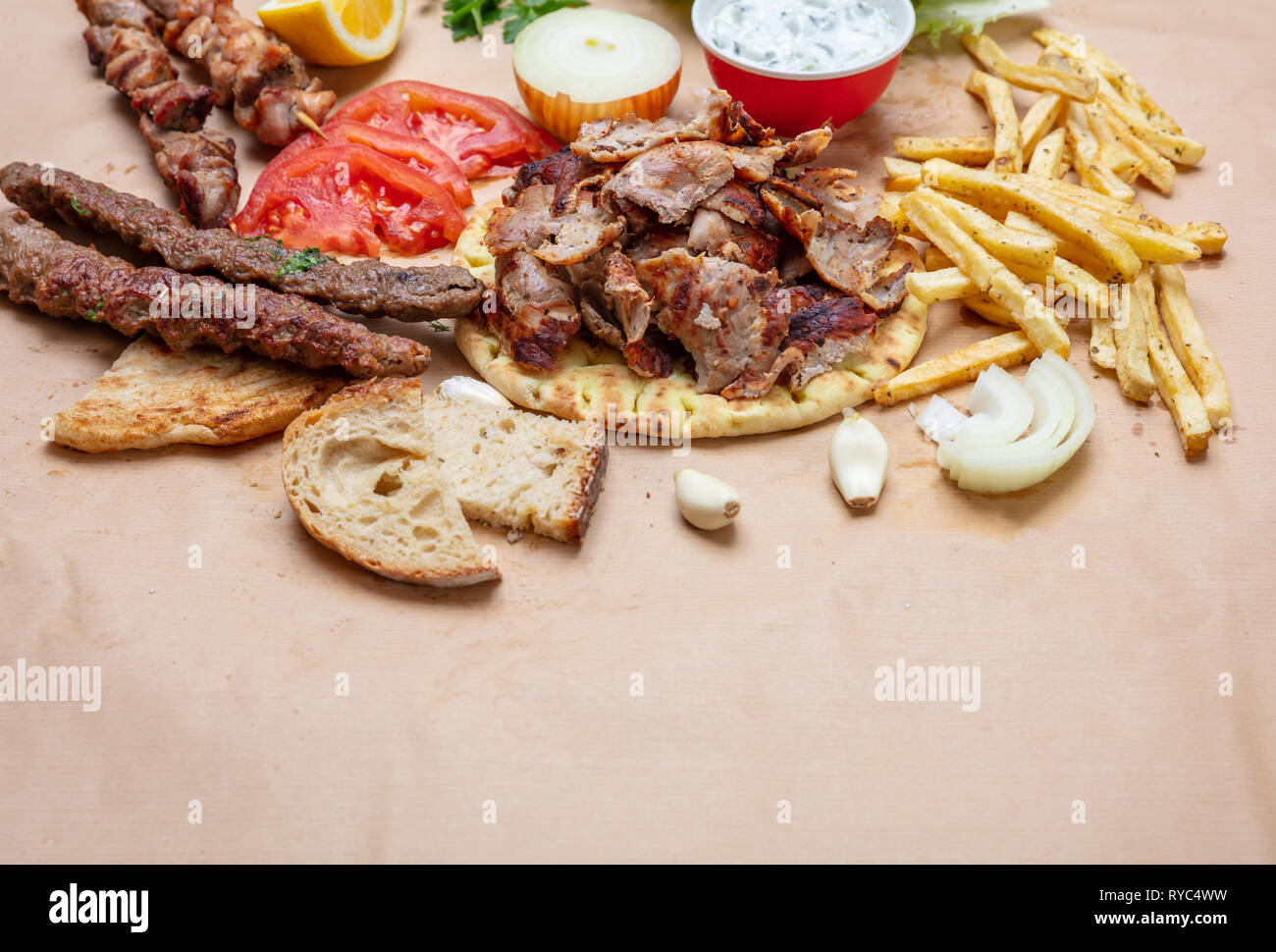 Gyros pita, Shawarma, kebab. Traditional greek, turkish meat food on ...