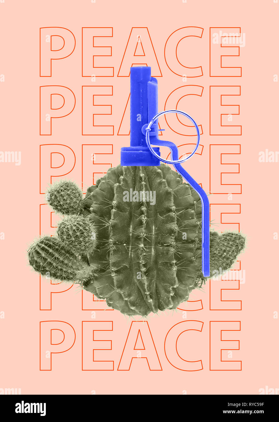Green cactus and grenade weapons as a symbol or concept of peace ...