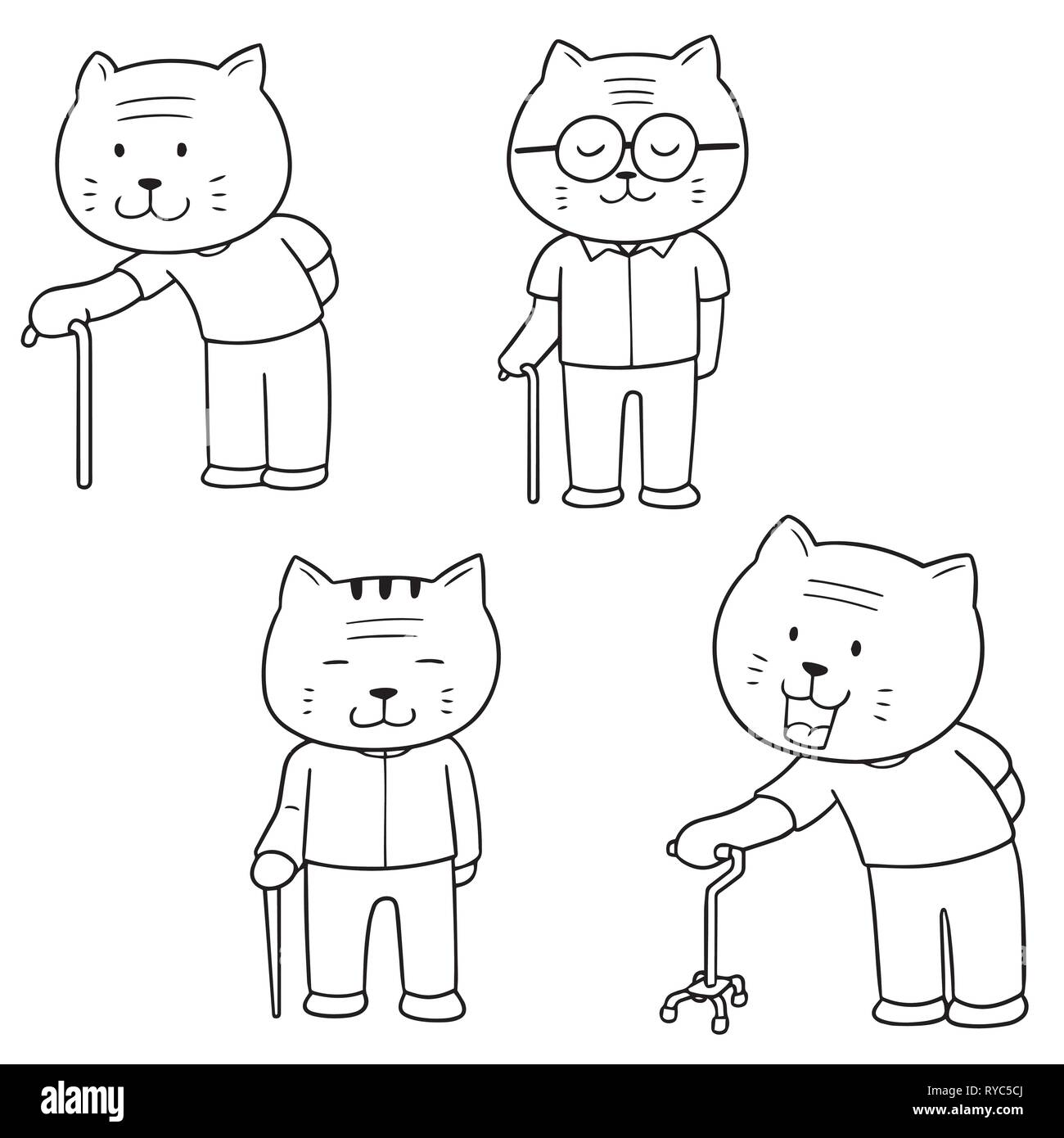 vector set of elder cat with cane Stock Vector Image & Art - Alamy