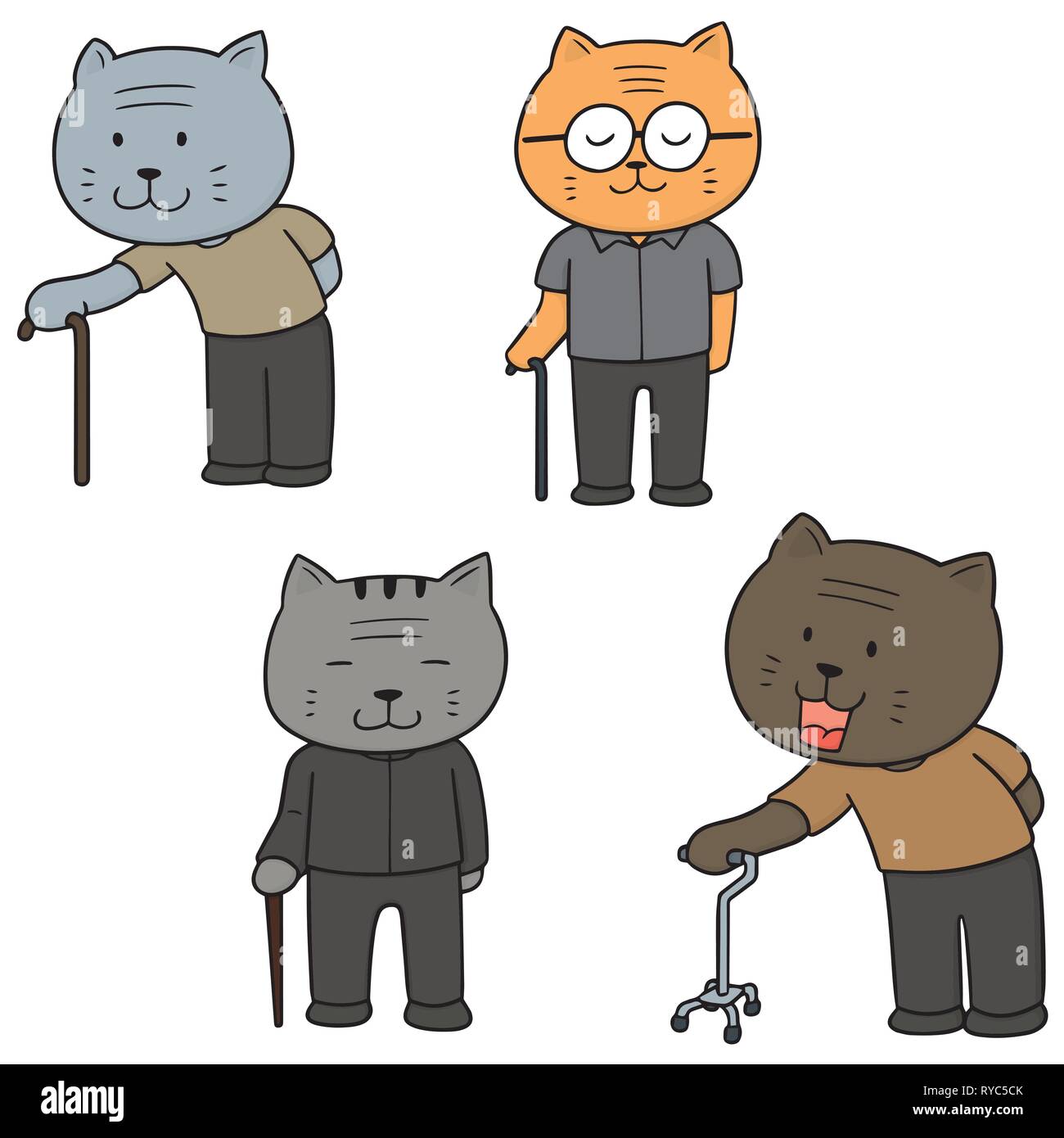 vector set of elder cat with cane Stock Vector Image & Art - Alamy