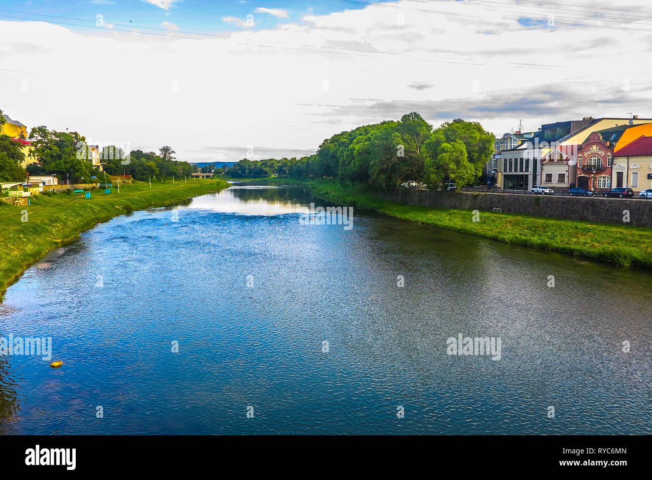 Uzhhorod Uzh River with View of the Old Town on the Shore at Afternoon ...