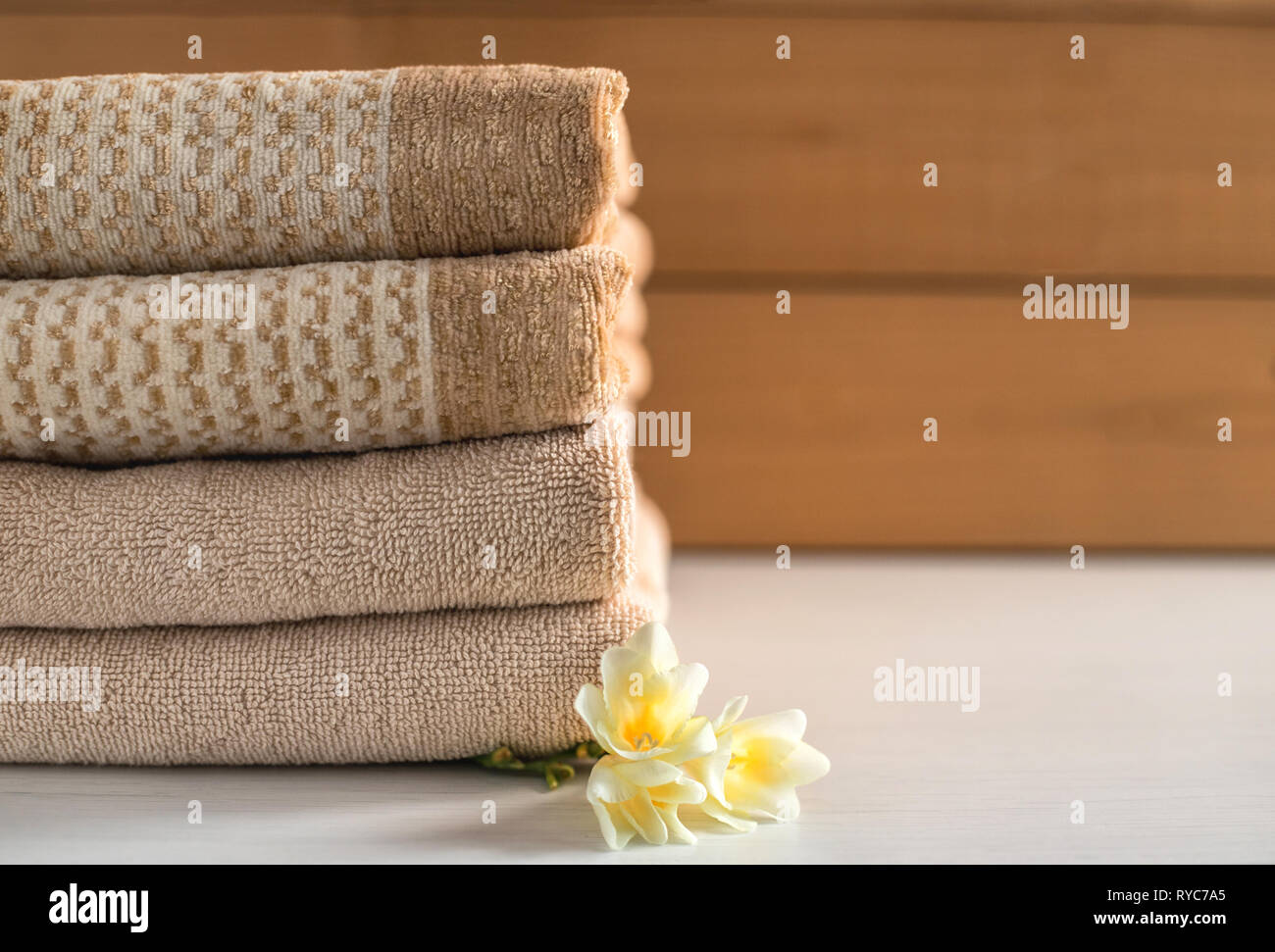Soft towels stacked on clean hi-res stock photography and images - Alamy