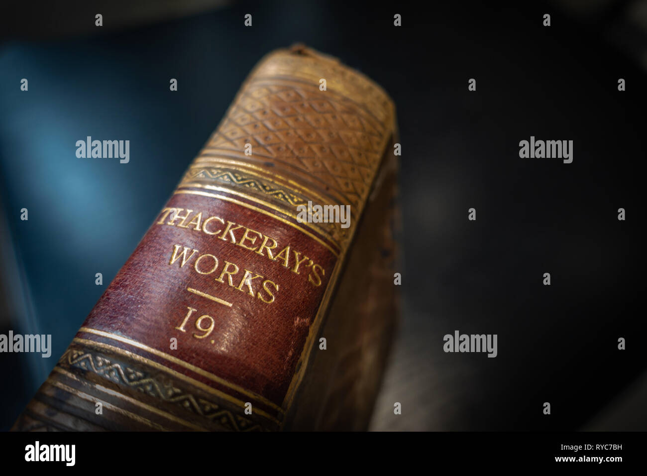 Close up of a book called Thackeray’s Works by William Makepeace ...