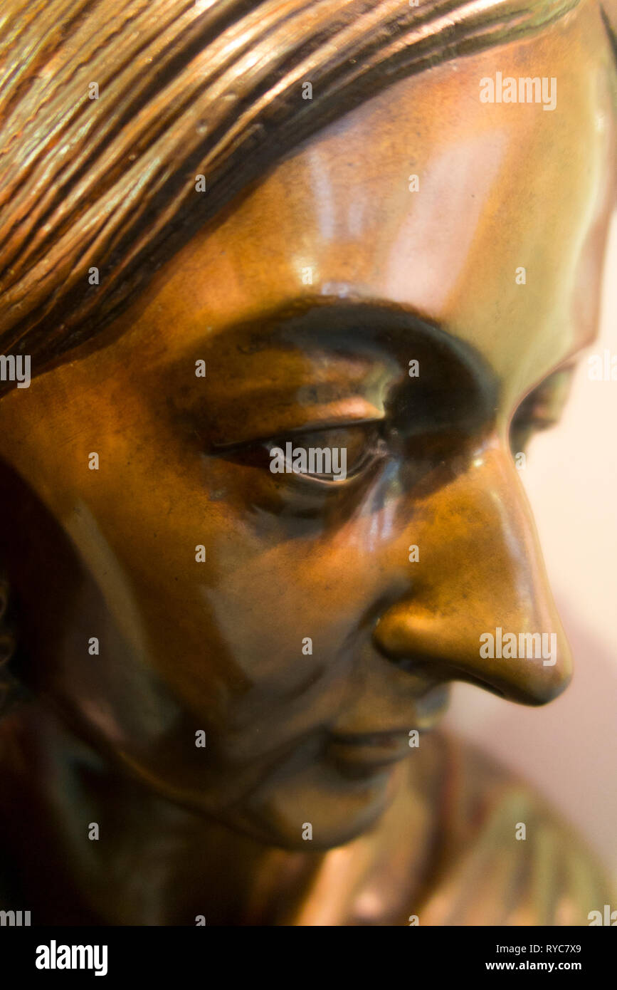 Close up of bronze bust / statue / sculpture of Florence Nightingale ...