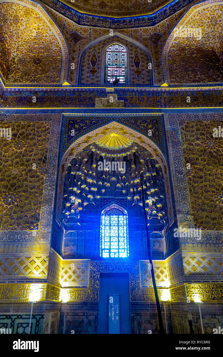 Samarkand Gur-e Amir Complex Mausoleum Illuminated Facade with Muqarna ...