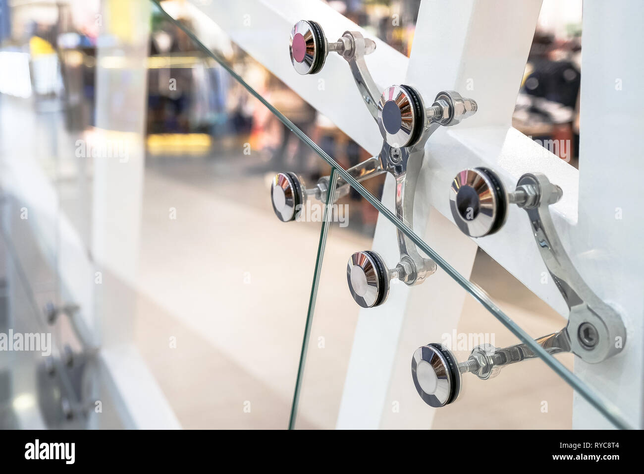 Glass facades and walls. Metal fasteners. Selective focus Stock Photo ...