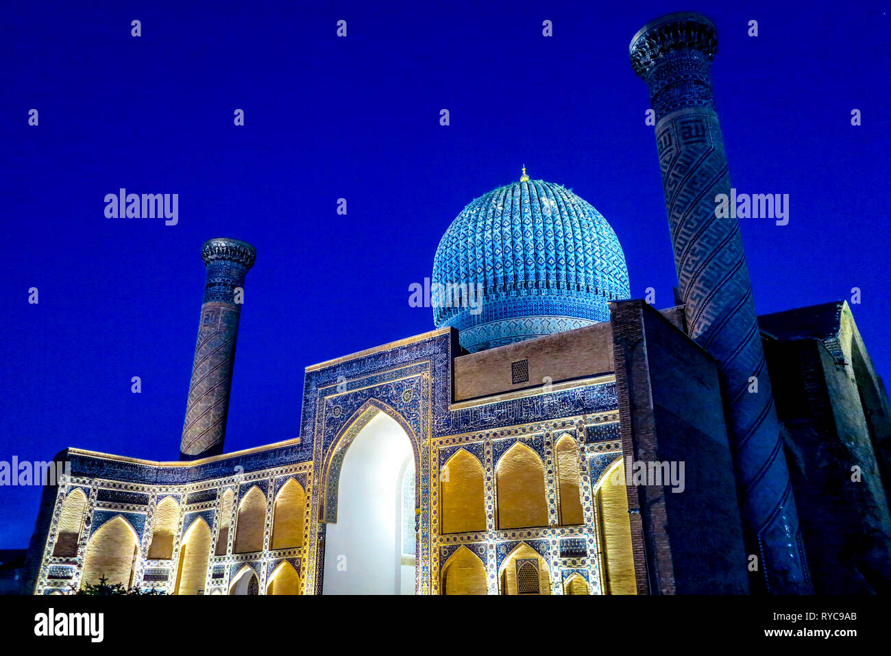 Samarkand Gur-e Amir Complex Mausoleum Cupola Minaret Side Viewpoint at ...