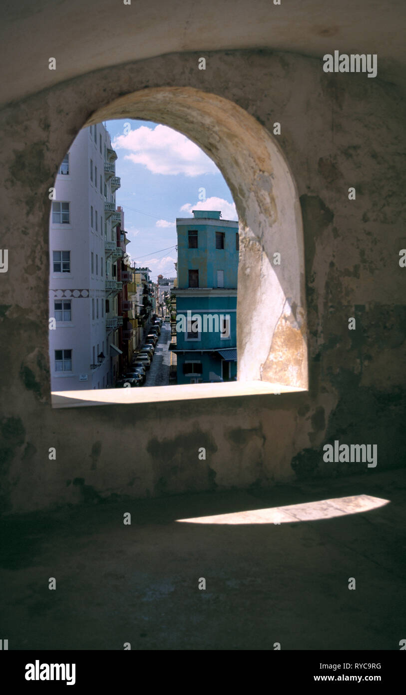 View of city from Archway, Castillo San Cristobal, Old San Juan, Puerto ...