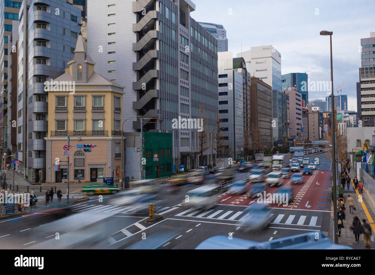 Tokyo, Japan - 22 February 2019 - Cars run crossing street intersection ...