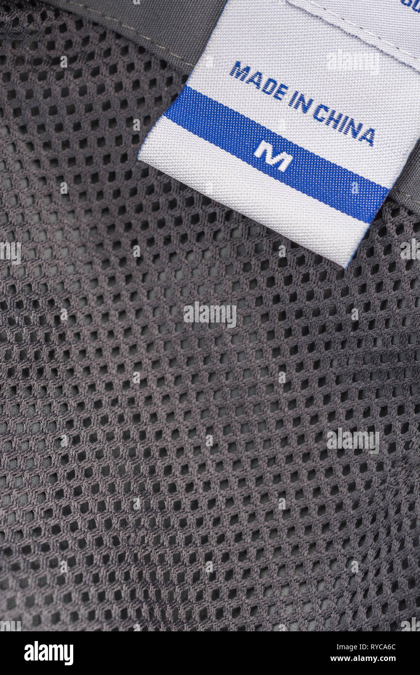 Made in China clothing label stitched into garment. For Chinese export ...