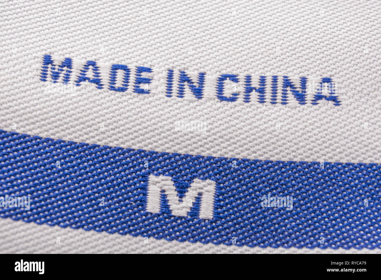 Made in China clothing label stitched into garment. For Chinese export ...