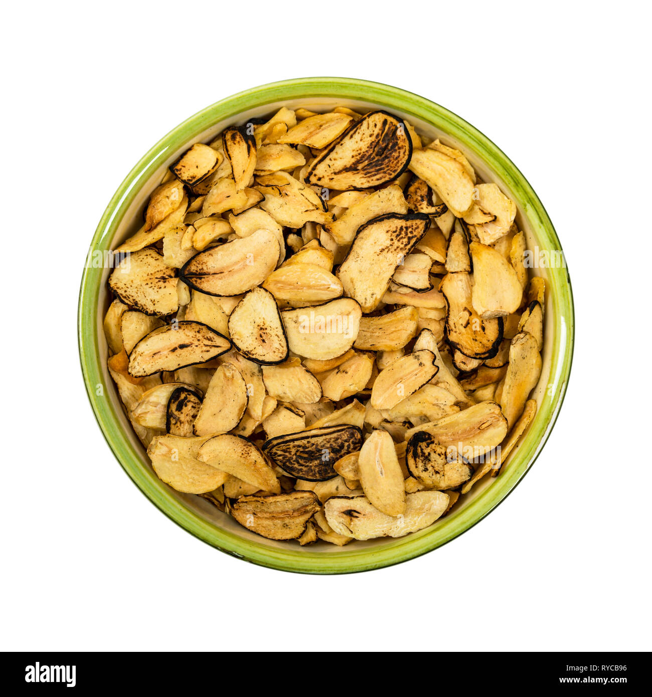 Roasted Garlic Slices on White Background Stock Photo - Alamy