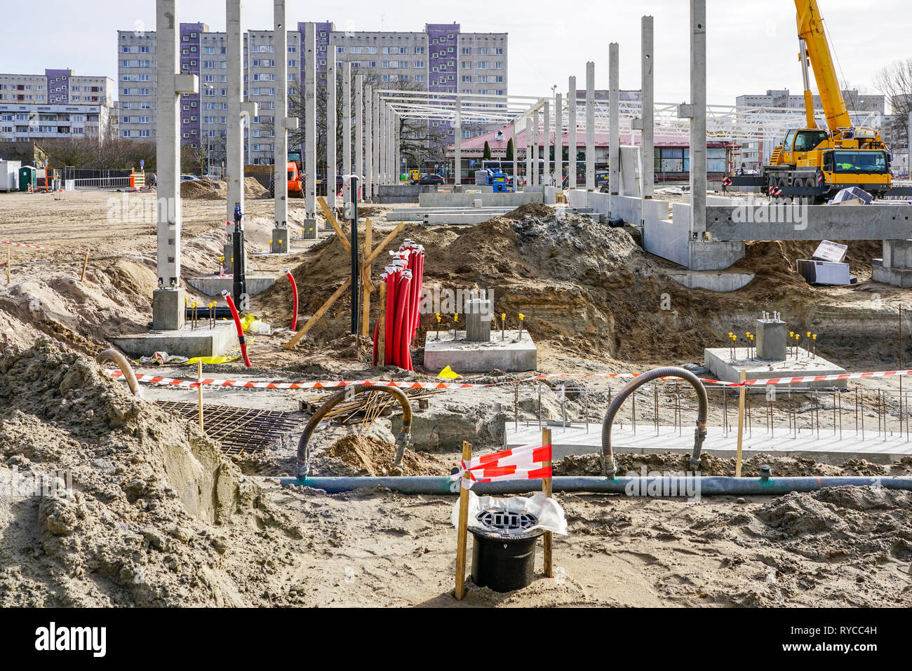 building a concrete foundation for a new shop building Stock Photo - Alamy