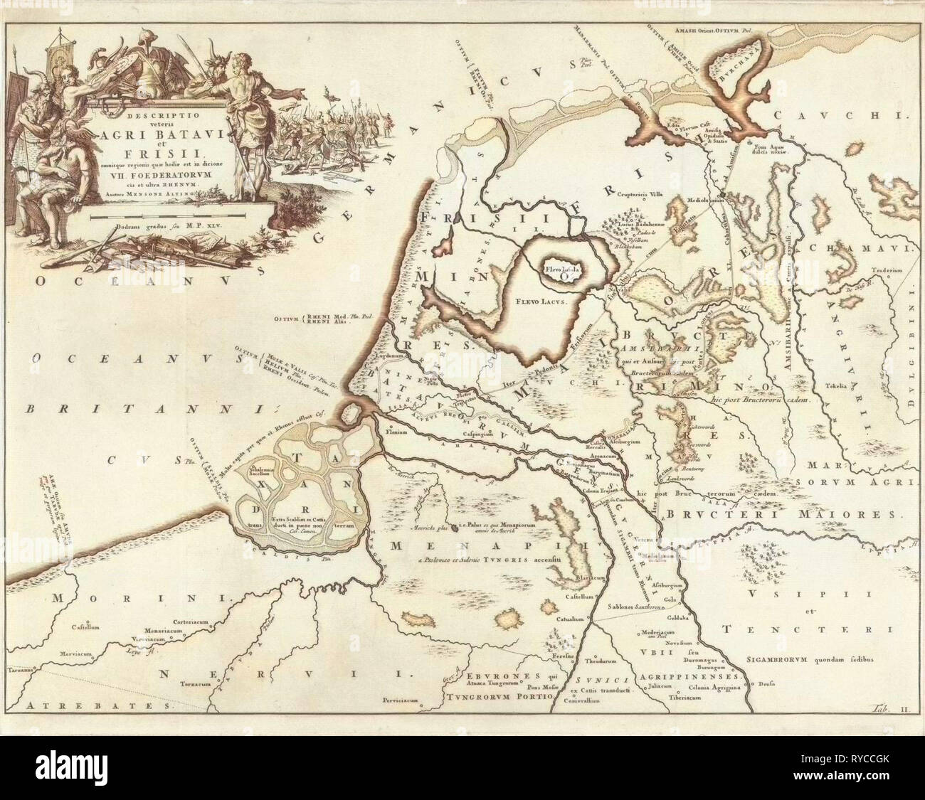 Historical map of the Netherlands at the time of the Batavians and ...