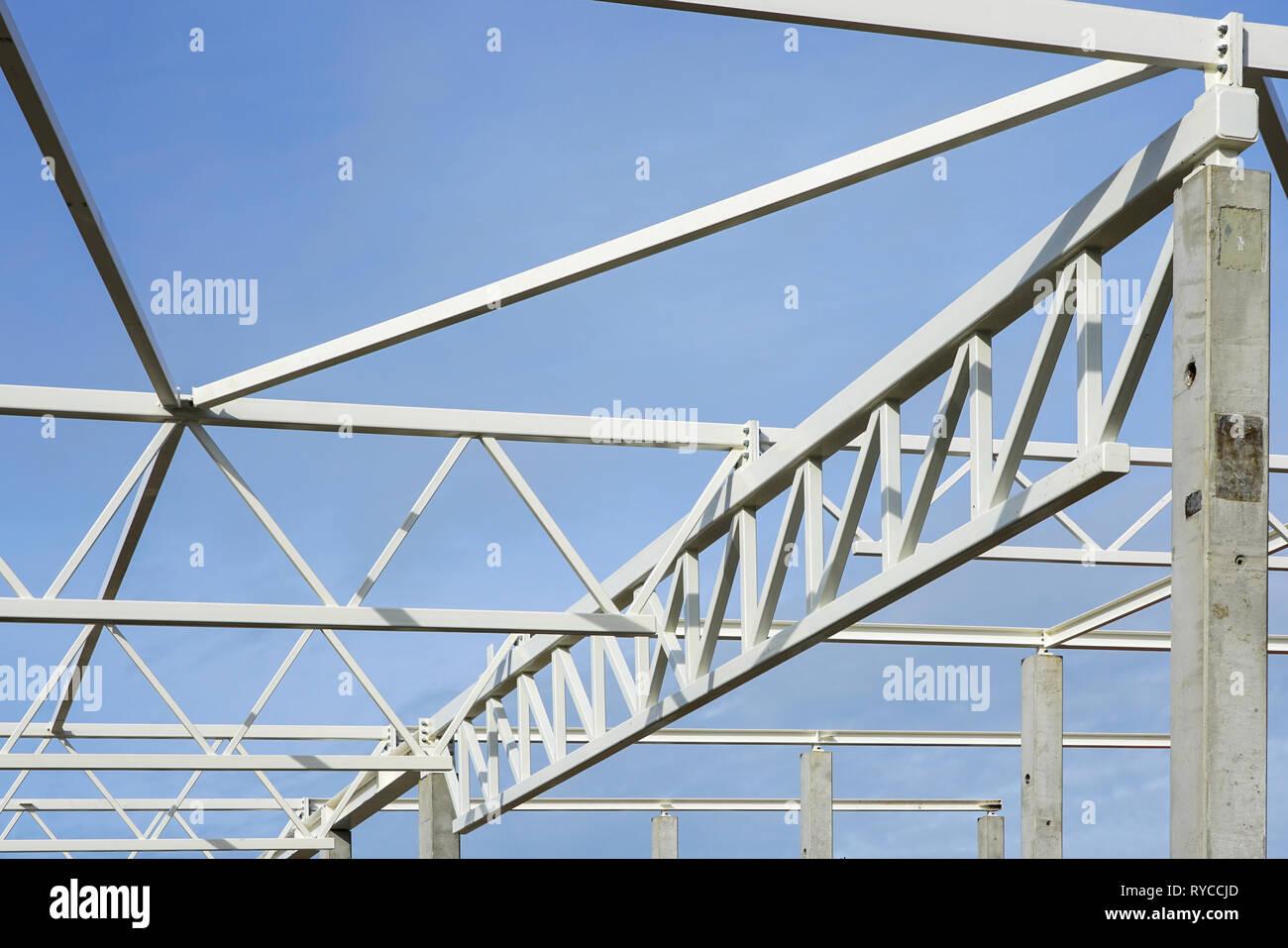 skeleton of metal building under construction, industrial object Stock ...