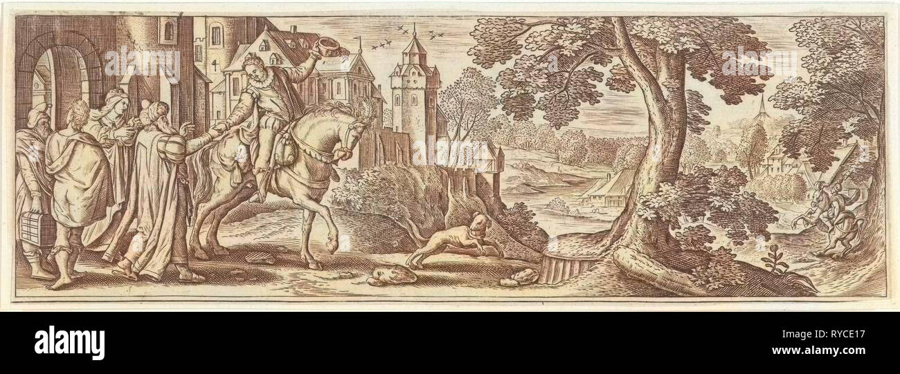 The prodigal son says goodbye to his parents, Julius Goltzius, Hans Bol ...