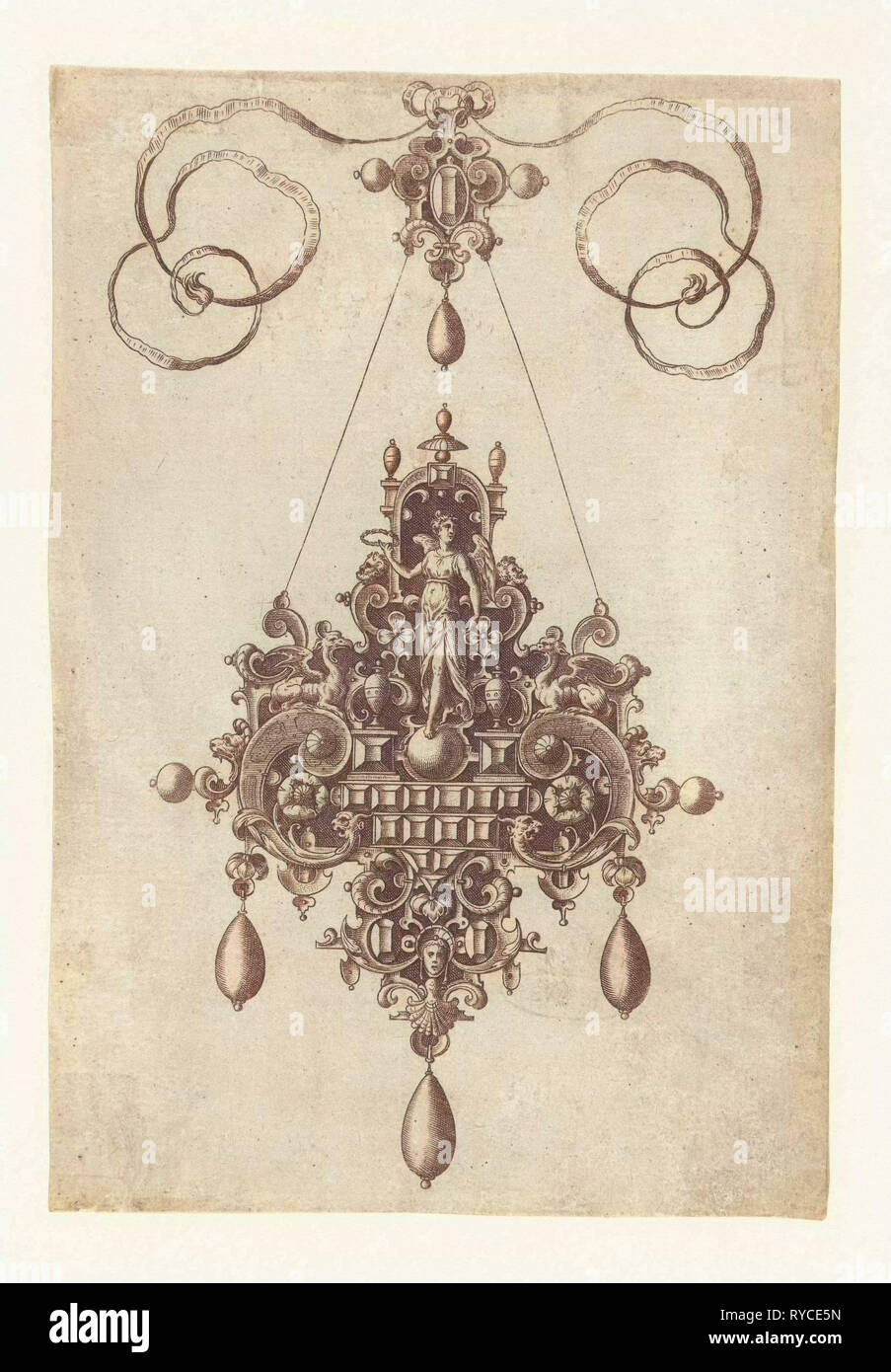 Pendant with Victoria, laurel wreath in hand, Anonymous, Hans Collaert ...