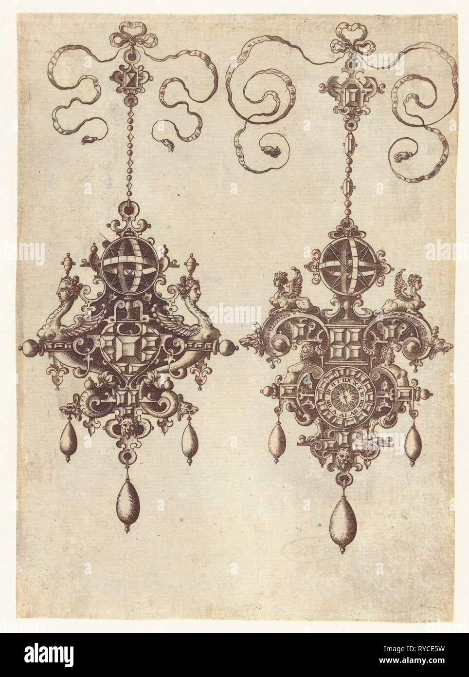 Two pendants with sundial, Anonymous, Hans Collaert (I), Philips Galle ...